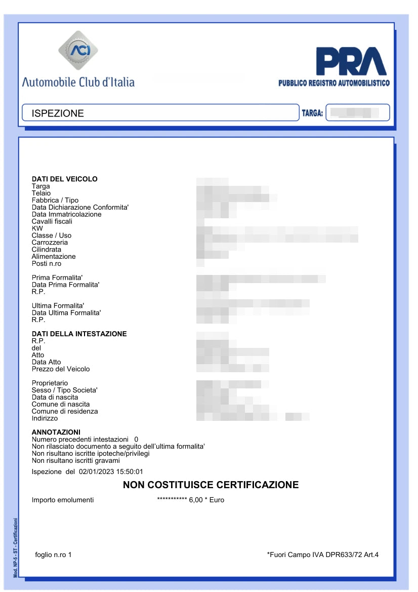PRA License Plate Check Online | Request Now – Certificati e visure