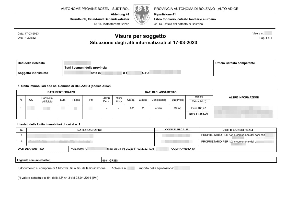 Visura catastale tavolare – Certificati e visure